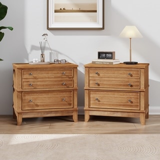 Set of 2 Solid Wood 3-Drawer Side Table Dressers for Closet Nightstand ...