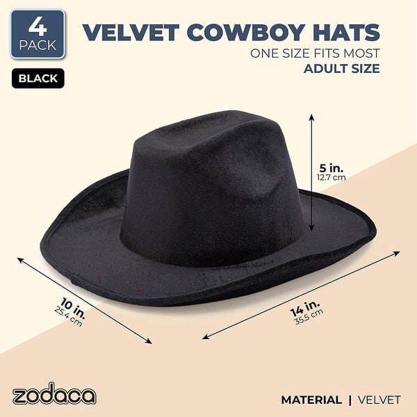 Zodaca Velvet Western Party Cowboy Hats for Men and Women (Black, Adult ...