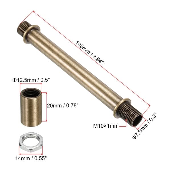 4set M10x1 Threaded Extension Rod Kit 100mm Coupling Nut Pipe Hex Nut ...