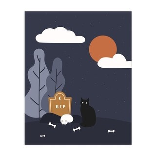 Cemetery Cat Drawing Animals Cartoon Cute Landscape Art Print/Poster ...
