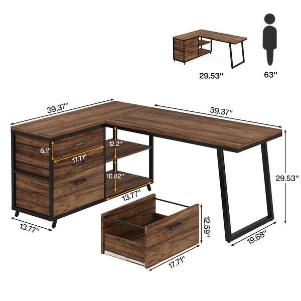 Reversible L Shaped Desk With File Drawers, Corner Computer Desk - Bed ...