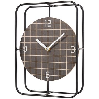 Metal Geometric Open Frame Clock with Grid Patterned Clockface - Black ...