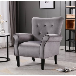 Modern Upholstered Fabric High Back Accent Chair with Wood Legs ...