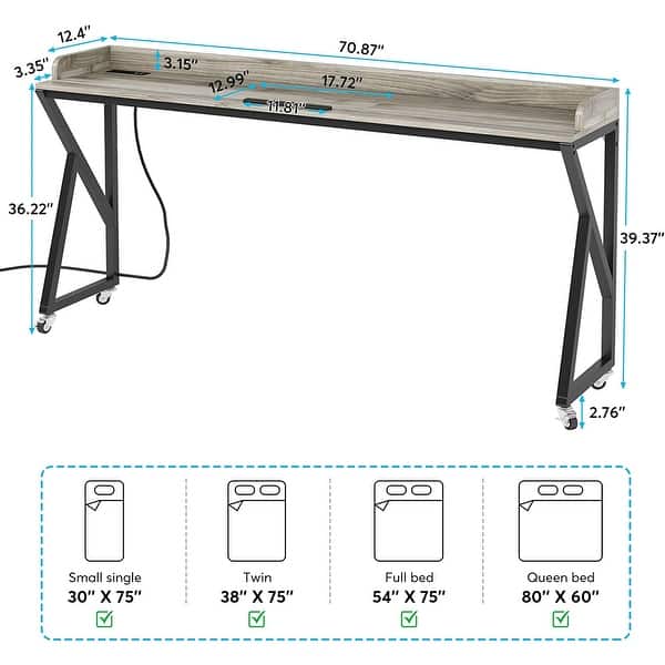 Rolling Overbed Table with Adjustable Tilt Board, AC Outlets & USB ...