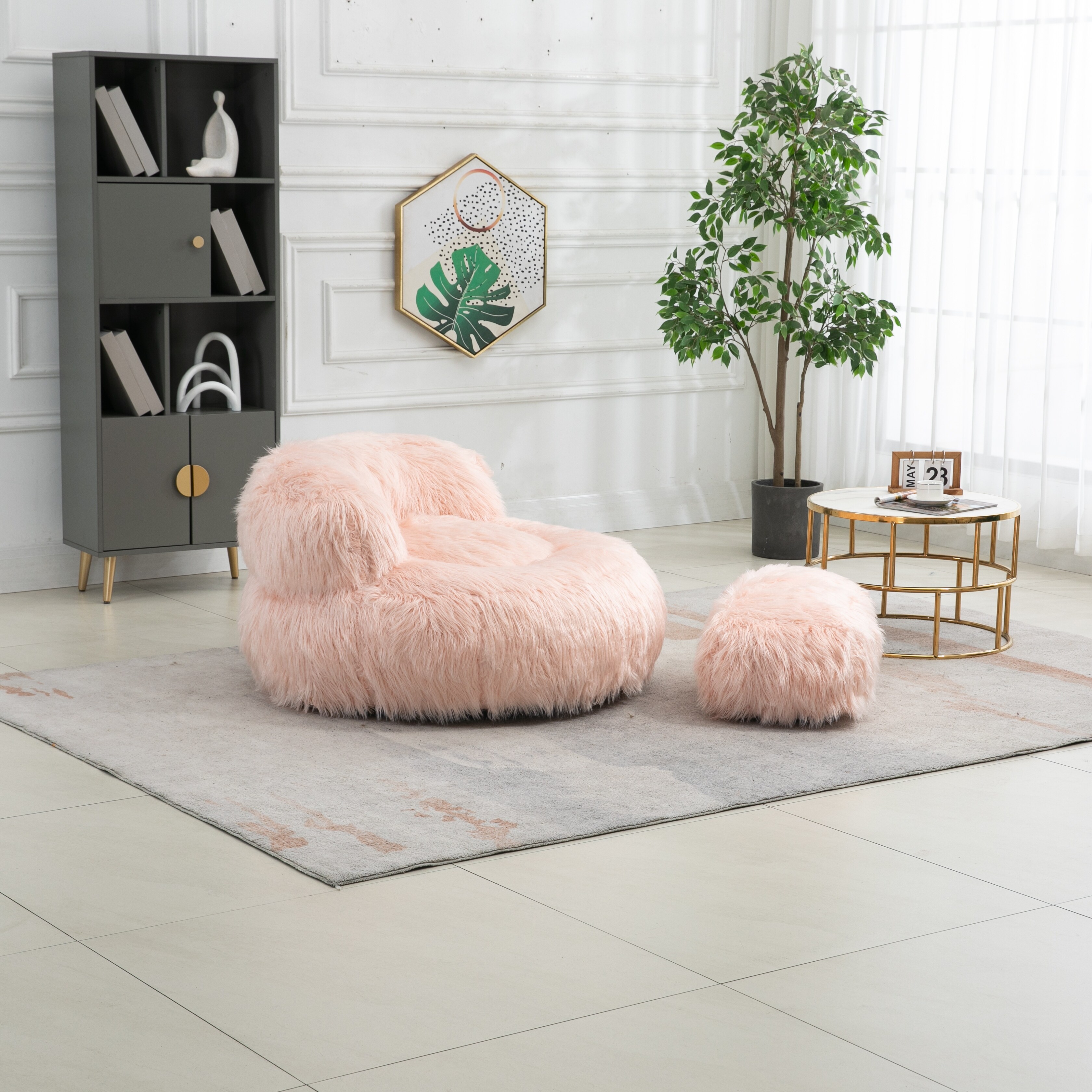 Bean Bag Chair Faux fur Lazy Sofa with Ottoman with Memory Sponge for Living Room Bedroom Apartment Bed Bath Beyond 39781388