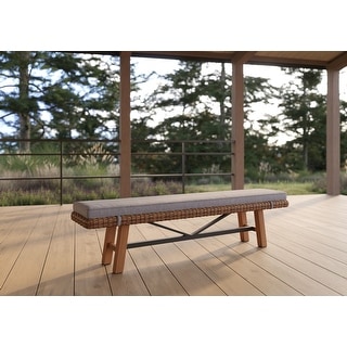 Winston Truss Vintage Earth Woven Natural Teak Wood Bench with Cushion ...