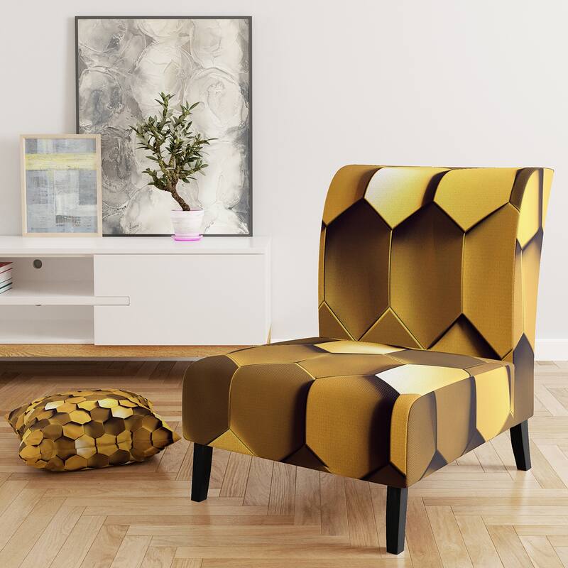 Designart "Golden Honeycomb" Upholstered Mid-Century Accent Chair - Arm ...