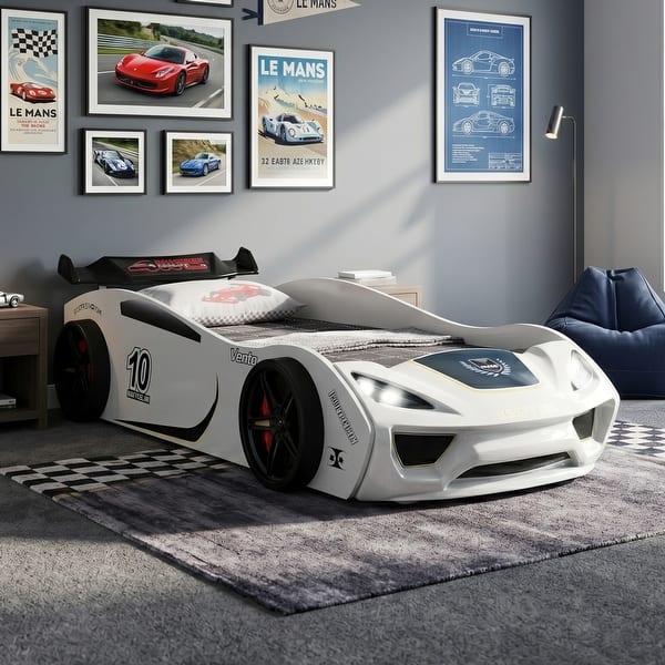 Furniture of America Ranger Modern White Twin Race Car-Shaped Platform ...