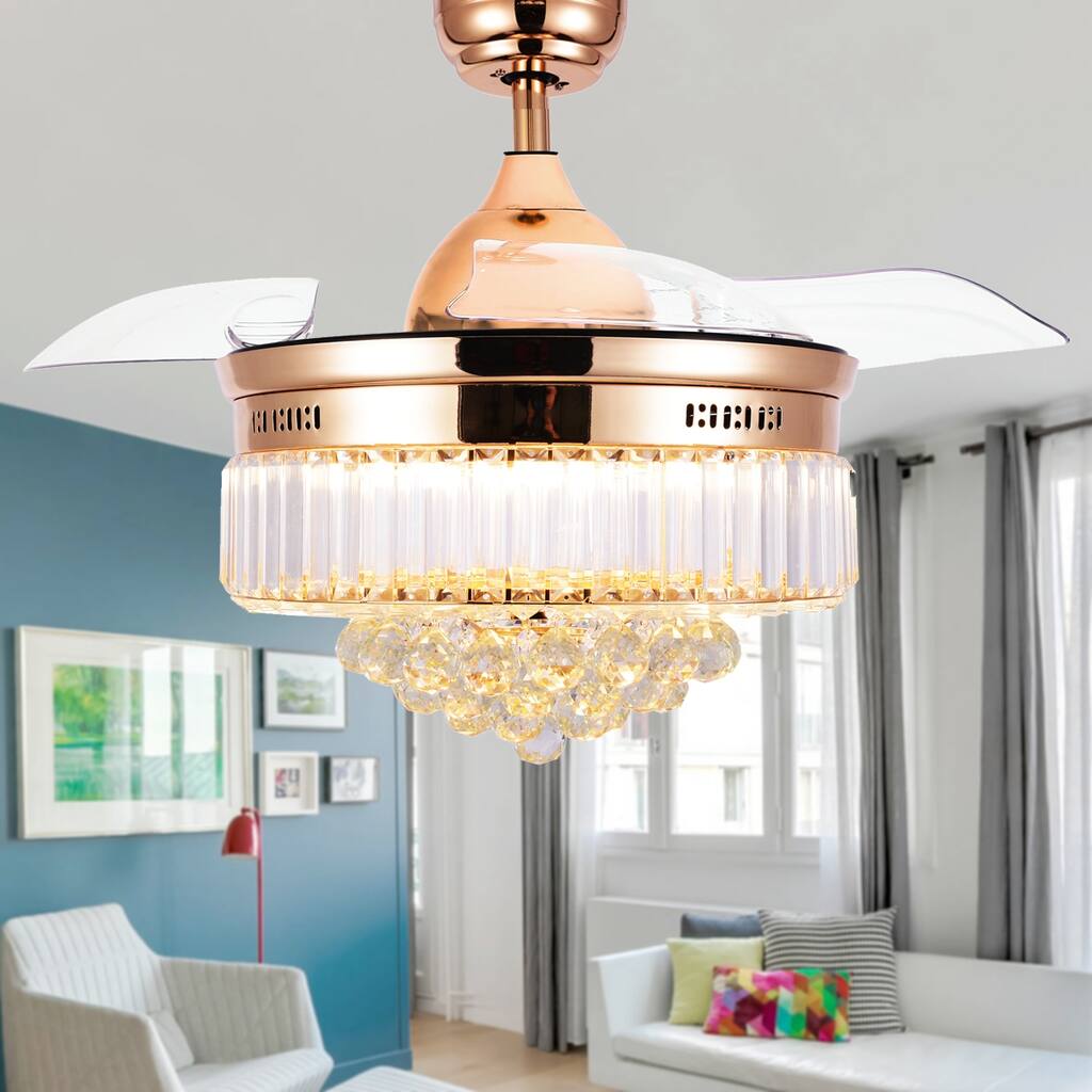 Belladepot Crystal Retractable Ceiling Fan, with Light and Remote ...