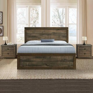 Full Size Rustic Brown Platform Bed & Bedroom Nightstands Sets, 3 ...