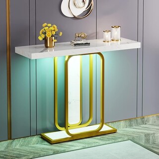Gold White Console Table with LED Lights, 41.3 Inch Foyer Accent Table ...