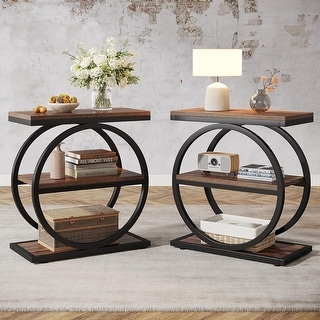 Narrow End Table Set Of Two With Three Storage Shelves Industrial ...