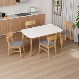 5-Piece Dining Table Set, Solid Wood Frame Table with 4 Upholstered ...