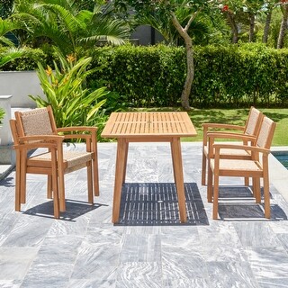 5-Piece Acacia Wood Outdoor Dining Set with Stacking Chairs and Rectangular Table, Ideal for ...