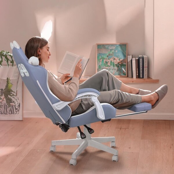 BOSSIN Gaming Chair with Cat Ears and Cat Paw Cushion Pillow Cute Kawaii Reclining Computer Chair for Girl with Footrest On Sale Bed Bath Beyond 40806527