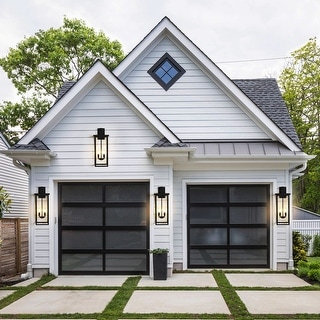 1-Piece 26" Modern Outdoor Wall Lantern, Clear Glass, 4 E12 Sockets ...