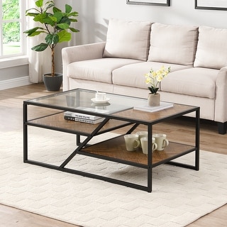 Grondin Mid-Century Modern Glass Wood Coffee Table with 2-Tier ...