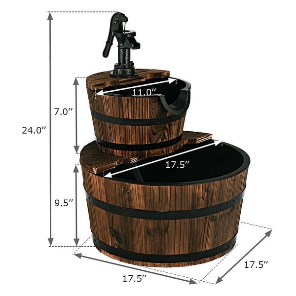 2 Tier Barrel Waterfall Fountain Wood Cascading Water Fountain - Bed ...
