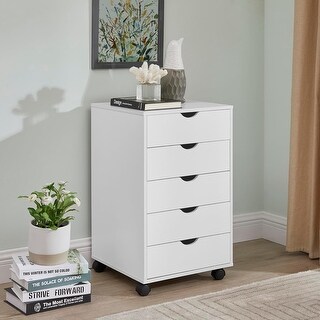 5-Drawer Rolling Chest, White, Compact Storage with Metal Glides ...
