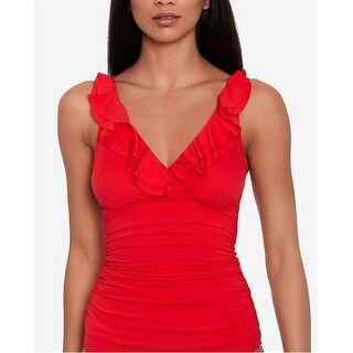 Ralph Lauren Women's Beach Club Solid Ruffle Underwire Tankini Swim Top ...