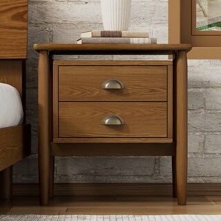 Bedroom 2-Drawer Nightstand End Table with Spherical Brass Pulls ...