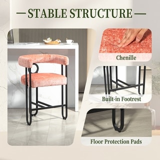 Curved Sofa Stool Chenille Bar Chair Pink Reading Armchair wSemi ...