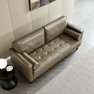 Removable Back Cushions Couch Leather Loveseat w/ Hidden Storage, khaki ...