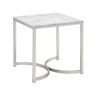 24 Inch End Table, Faux Marble Rectangular Top, Cantilever Steel Base ...