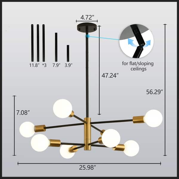 8-Light Modern Sputnik Chandeliers Mid Century Adjustable Black & Gold ...