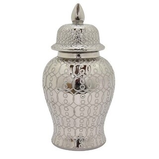 Deni 19 Inch Ginger Jar Small Carved Cutout Lattice Removable Lid White ...
