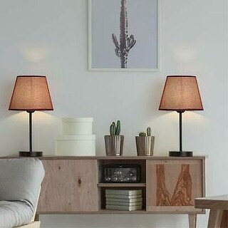 Set of 2 Table Lamp Red Bedside Nightstand Lamps - 5.5" x 16.2" - Bed ...