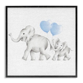 Stupell Elephant Family Blue Balloon Linen Look Framed Giclee Texture ...