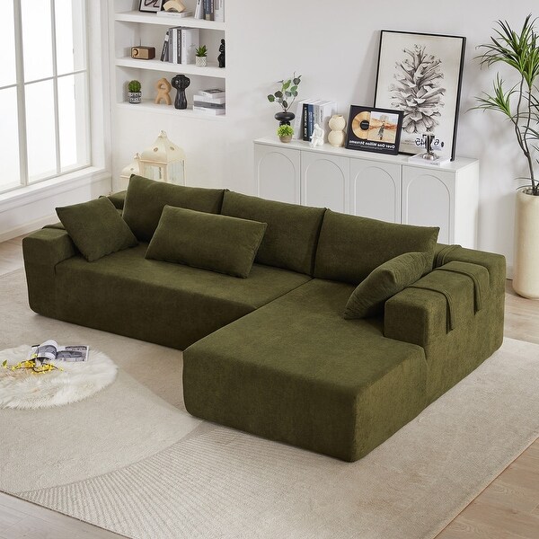 L Shape Sectional with Chaise Lounge Floor Modular Settee Lazy Free Combination Sofa Couch with Throw Pillows for Living Room Black