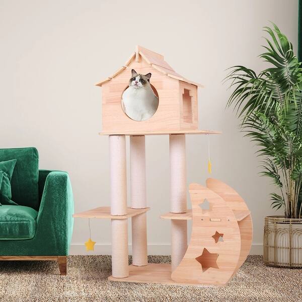 46 in. Cat Tree Premium Wooden Multi-Level Cat Climber with Space ...