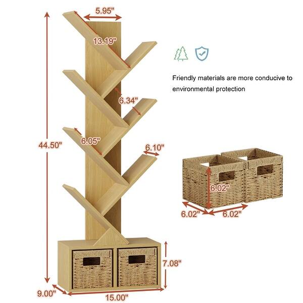 6 Tier Tree Bookshelf - Retro Shelf Floor Standing Bookcase with ...