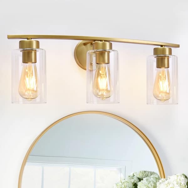 Modern Curved Design Glass Brass Gold Vanity Light - Bed Bath & Beyond ...