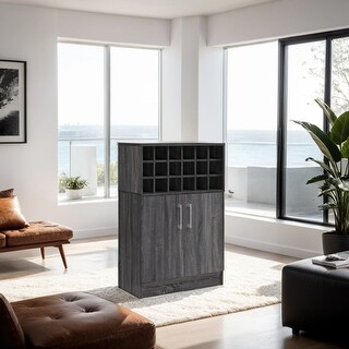 Grey Wine & Bar Cabinet - Stylish Storage for 18 Bottles with Glass ...