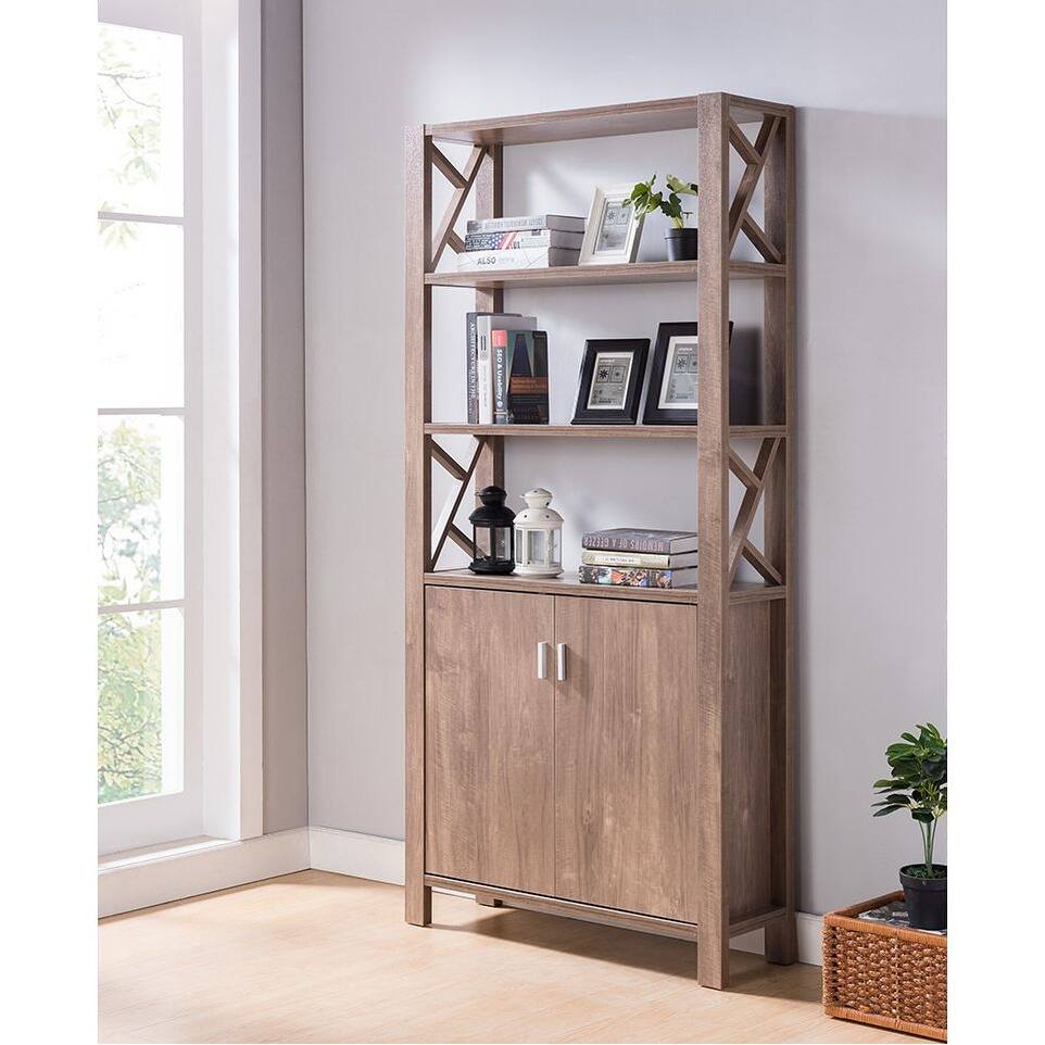 Q-Max Crosshatch Wood-crafted Bookcase Featuring Three Shelves and a ...