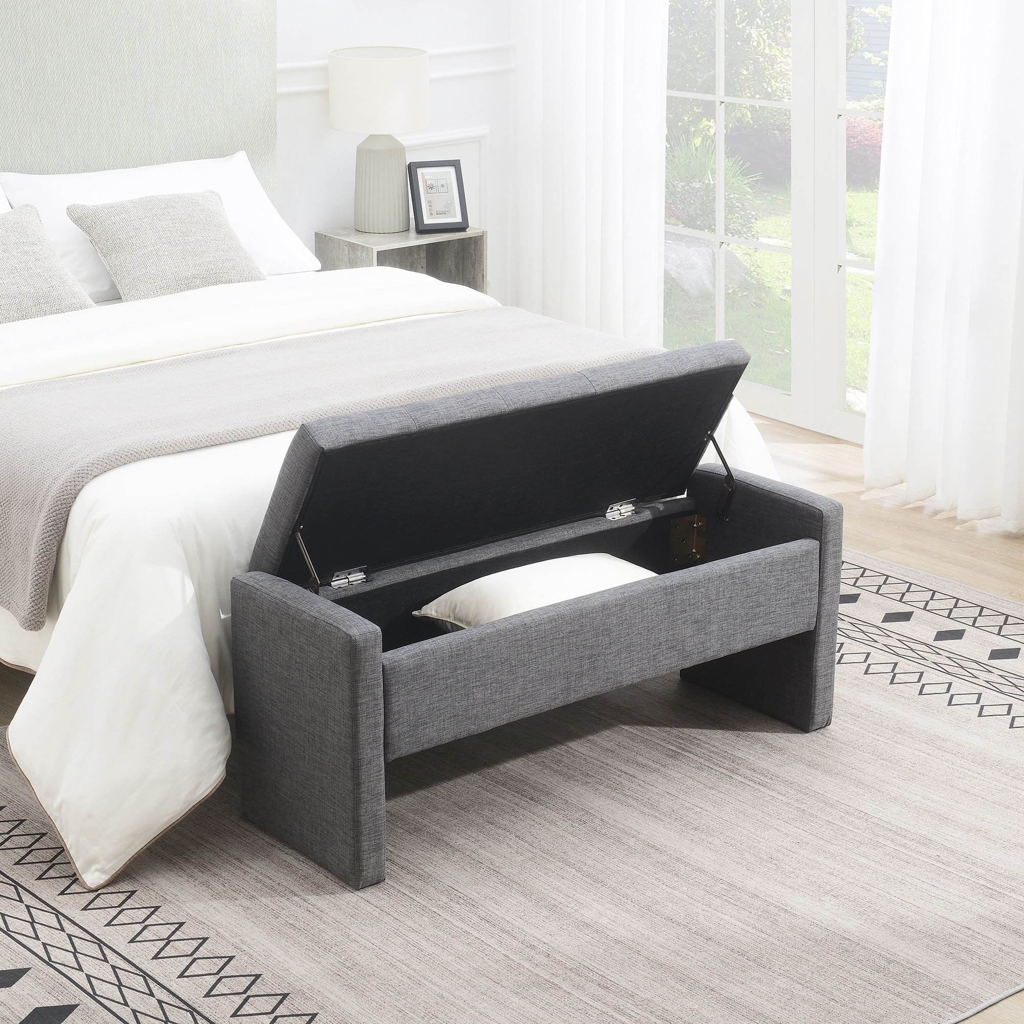 Modern Bed End Bench with Storage Upholstered Foot Rest Stool Comfy Vanity Bench Plywood Bed Bath Beyond 42404491