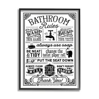 Stupell Vintage Style Bathroom Rules Diagram List Border Framed Wall ...