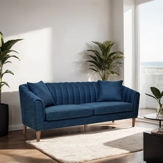Navy Blue 3-Seater Sofa with Channel Stitching and Accent Pillows - Bed ...