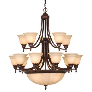 Brussels 15 Light 2-Tier Bronze Traditional Chandelier Amber Glass ...