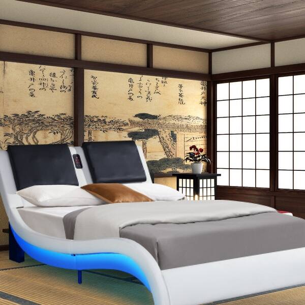 Bluetooth connection bed frame White led bed MDF bed leather - Bed Bath ...