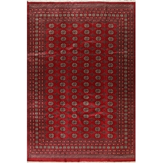 Vintage Geometric Bokhara Area Rug Hand-knotted Red Wool Carpet - 8'1 ...