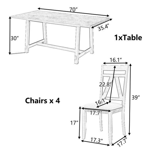 Rustic 5-Piece Large Wood Dining Table Set with 70inch Table and 4 ...