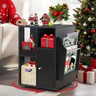 Rotating Side Table with Storage - Square Swivel Design with Magazine ...