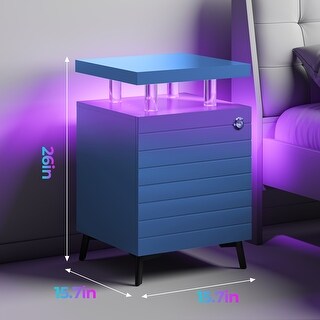 LED Nightstand End Tables with 4 Acrylic Columns, Storage Bedside Cabinet Versatile Accent ...