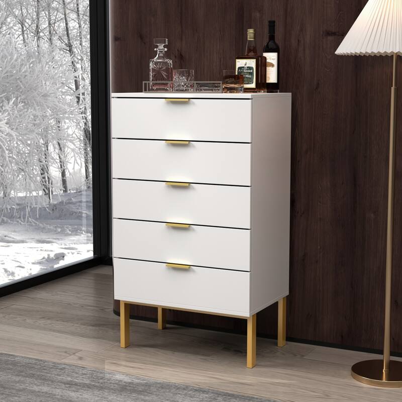5 Drawer Dresser Chest End Table Storage Cabinet 23.6'' W White/Back ...