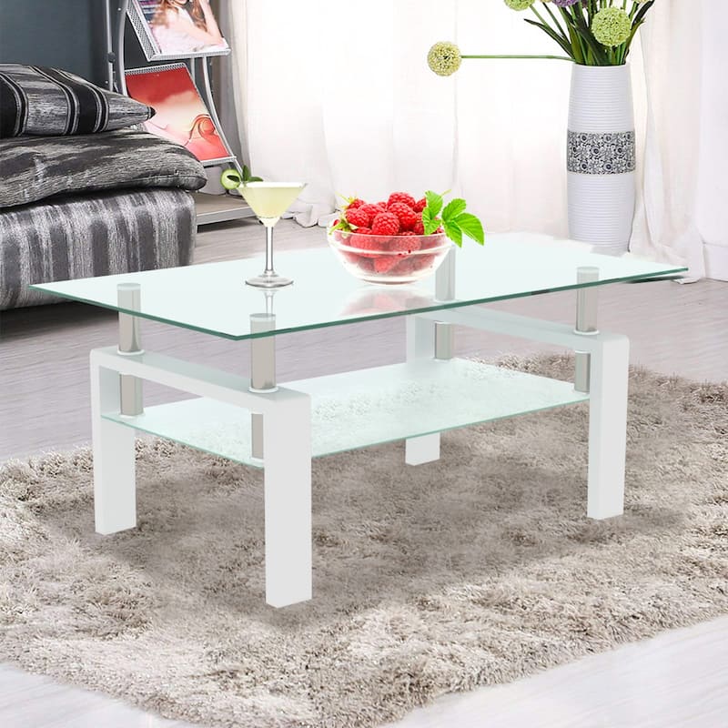 Modern Rectangle Glass Coffee Table - Overstock - 35455586