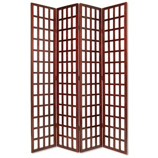 Wooden 4 Panel Foldable Window Pane Screen with Grid Design, Brown ...